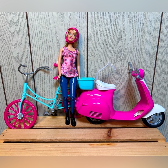 Mattel | Toys | Mattel Barbie Bundle Made To Move Barbie Doll Bicycle Clip In Seatfeet Scooter ...